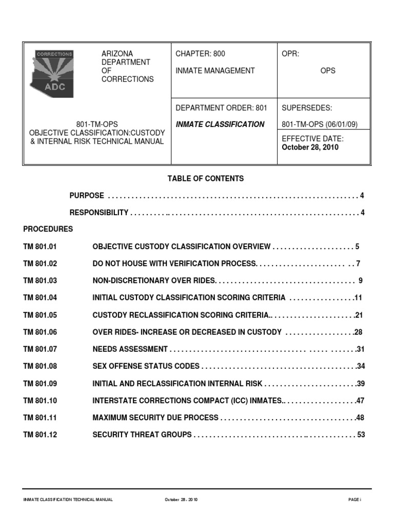 Arizona Inmate Classification Manual | PDF | Assault | Felony