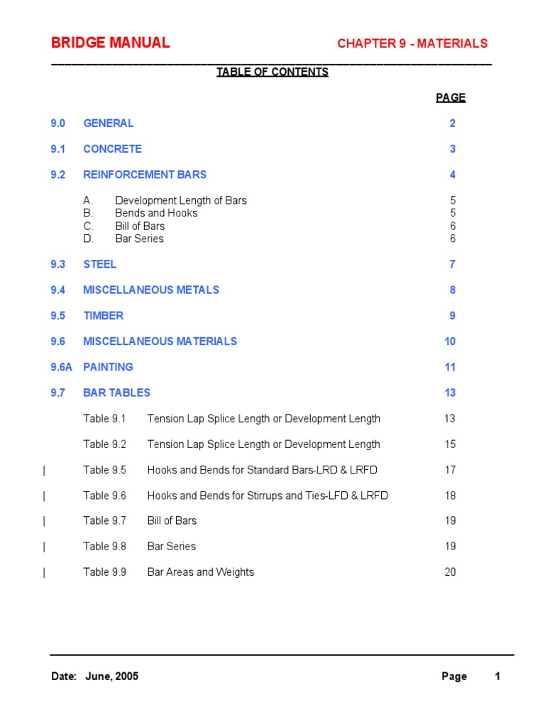 Bridge Manual: 9.0 General 2 9.1 Concrete 3 9.2 Reinforcement Bars 4 ...