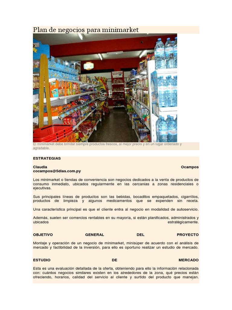 Plan de Negocios para Minimarket | PDF | Mercado (economía) | Marketing