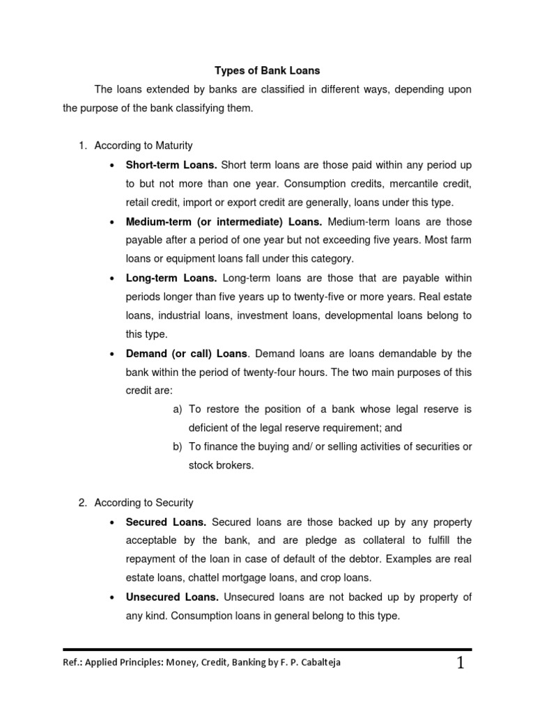 Types of Bank Loans | PDF | Loans | Credit