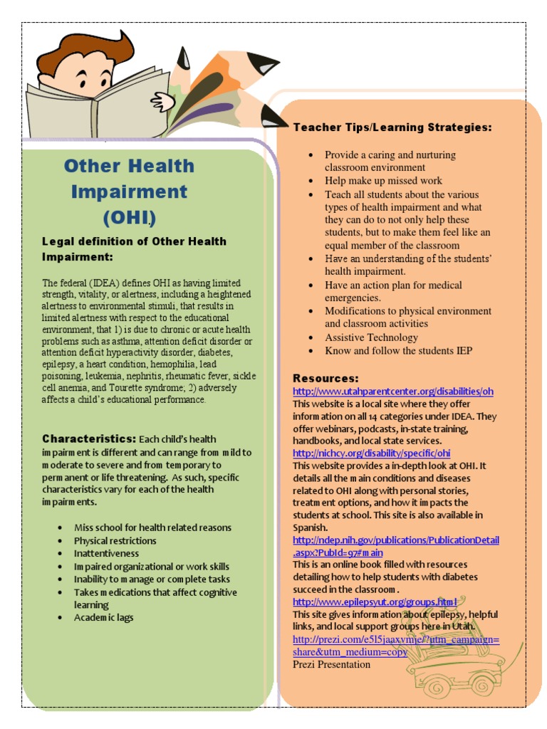 Other Health Impairment (OHI) : Teacher Tips/Learning Strategies | PDF ...