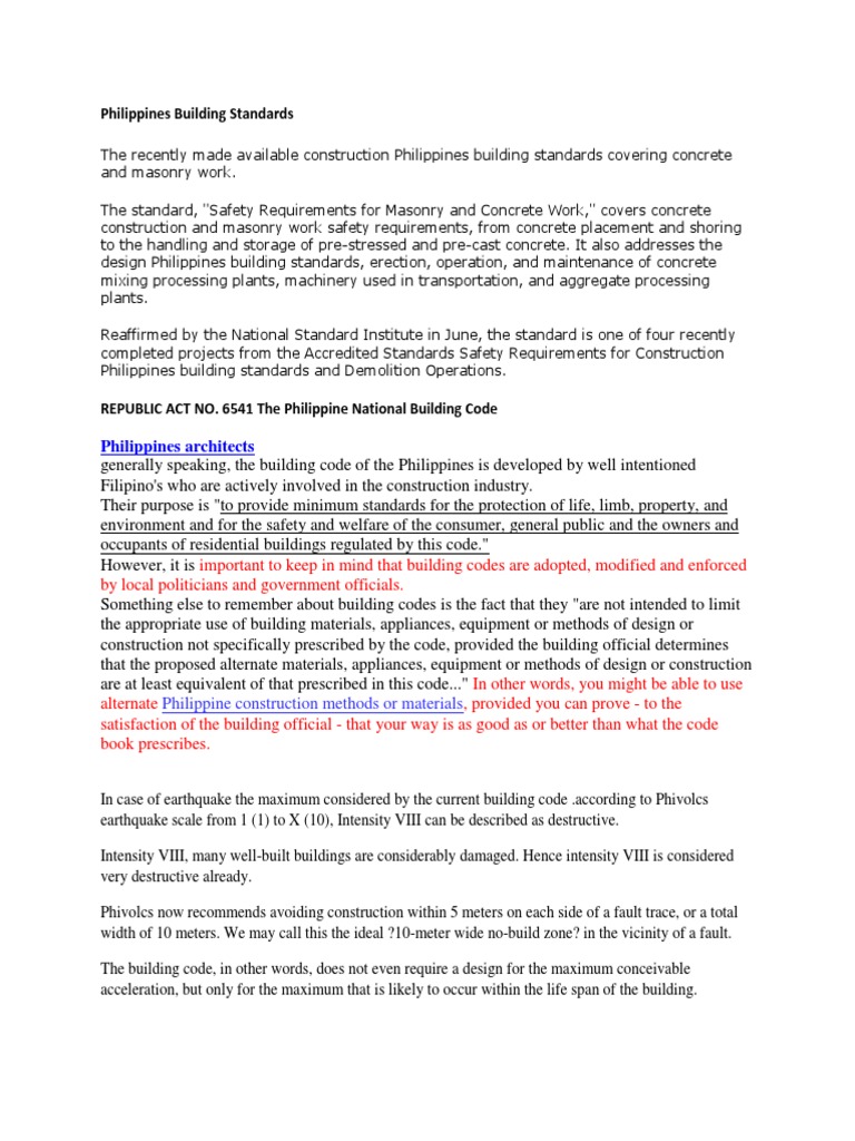 Philippines Building Standards | PDF | Building Code | Safety