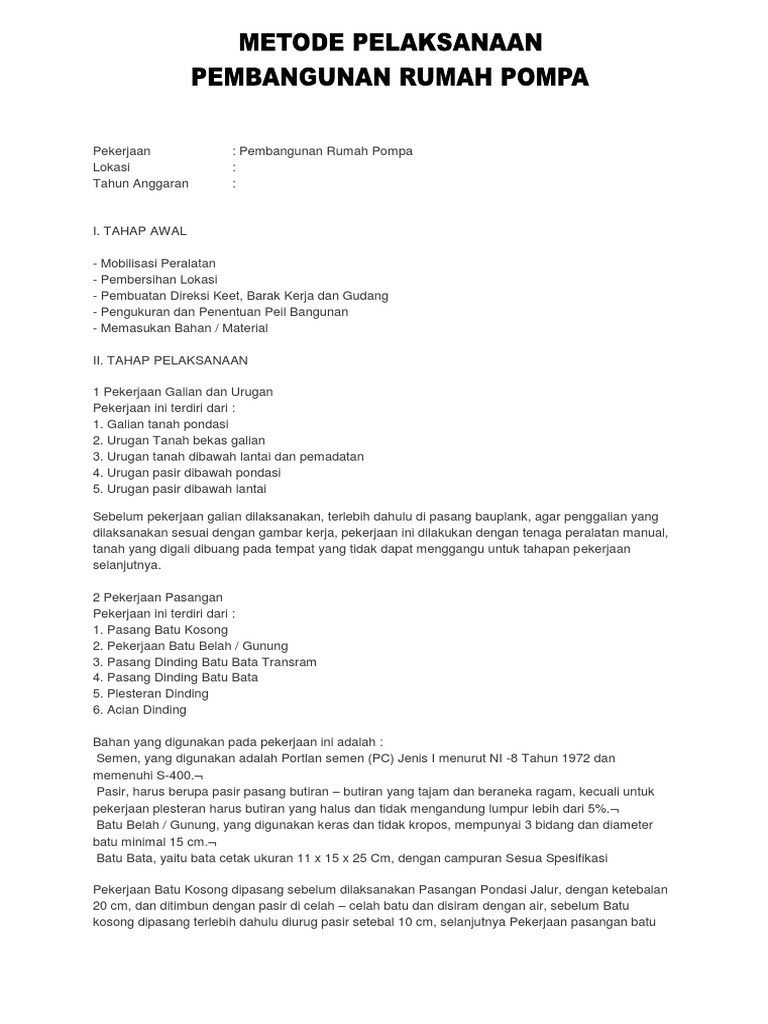Spek Rumah Pompa & Pintu Air | PDF