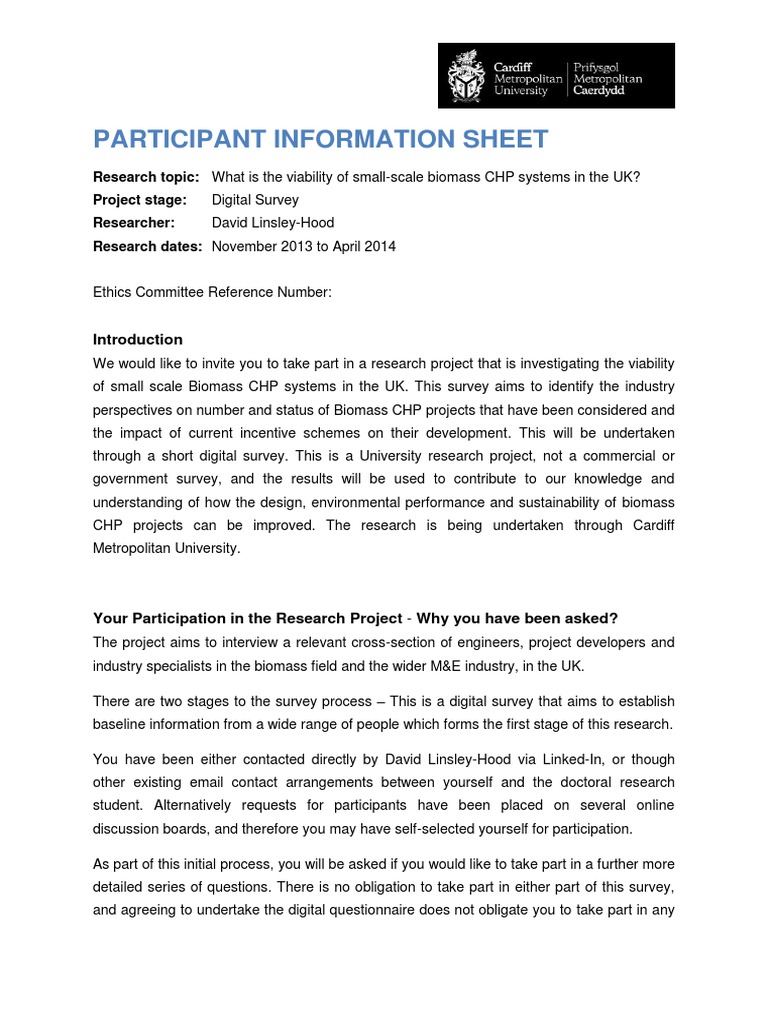 Participant Information Sheet Digital Survey - Viability of bCHP ...