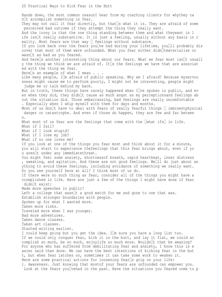 20 Practical Ways To Kick Fear in The Butt | PDF | Psychology ...