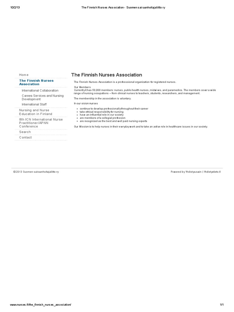 The Finnish Nurses Association - Suomen Sairaanhoitajaliitto Ry | PDF