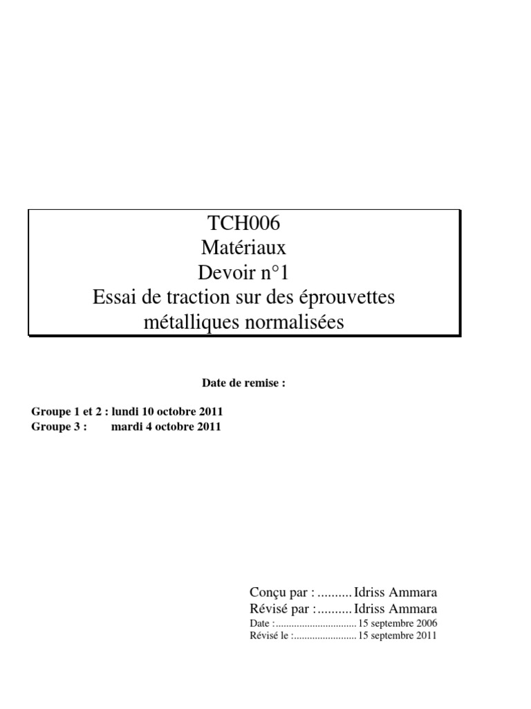 Devoir Traction | PDF | Élasticité (Physique) | Science des matériaux