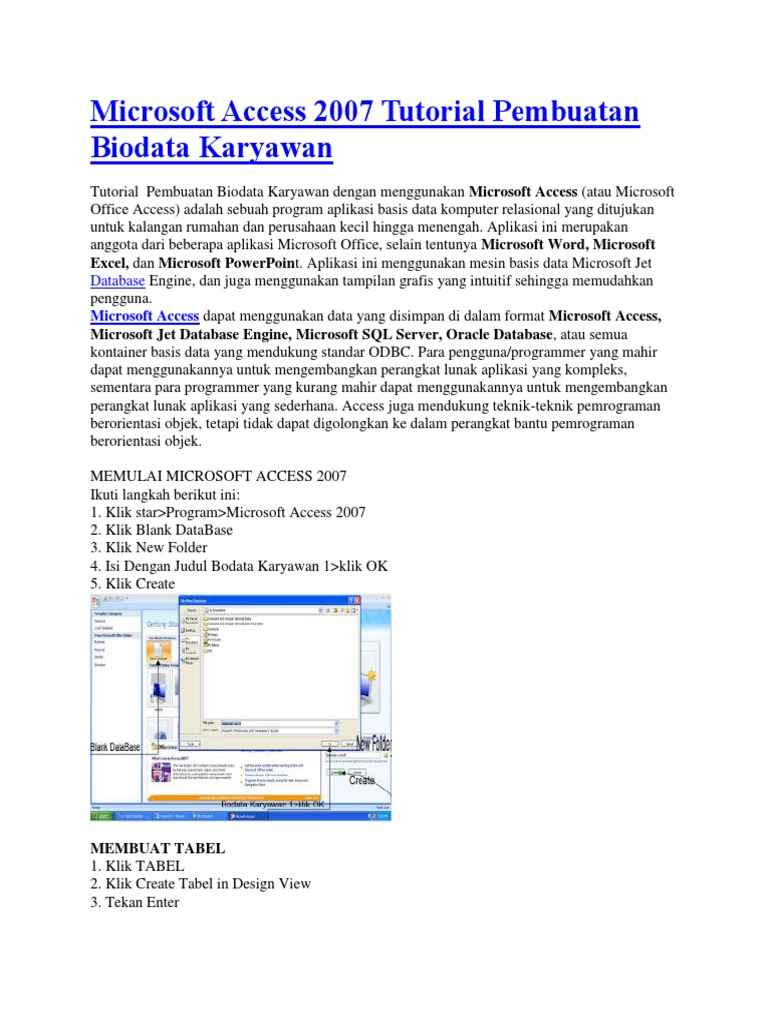 Microsoft Access 2007 Tutorial Pembuatan Biodata Karyawan | PDF