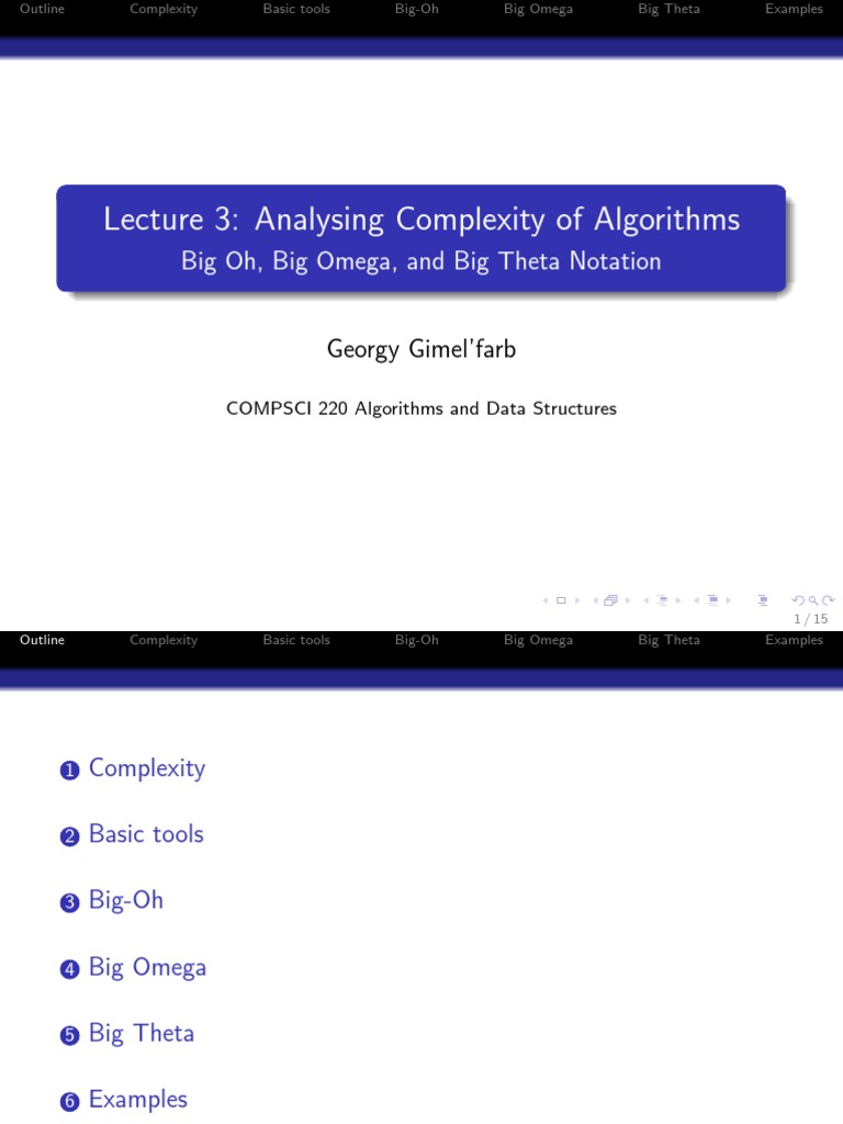 Lecture 3: Analysing Complexity of Algorithms: Big Oh, Big Omega, and Big Theta Notation | PDF ...