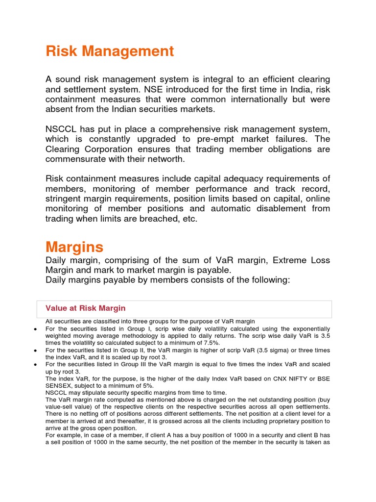 Risk Management: Value at Risk Margin | PDF | Margin (Finance) | Mark ...