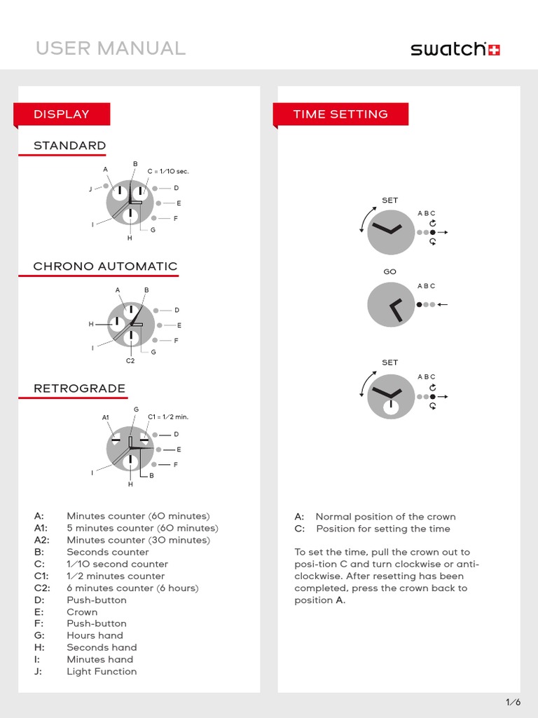Swatch Watch User Manual: Time & Date Settings | PDF