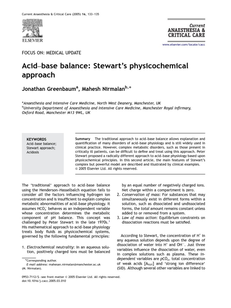 Stewart's Approach to Acid-Base Balance | PDF