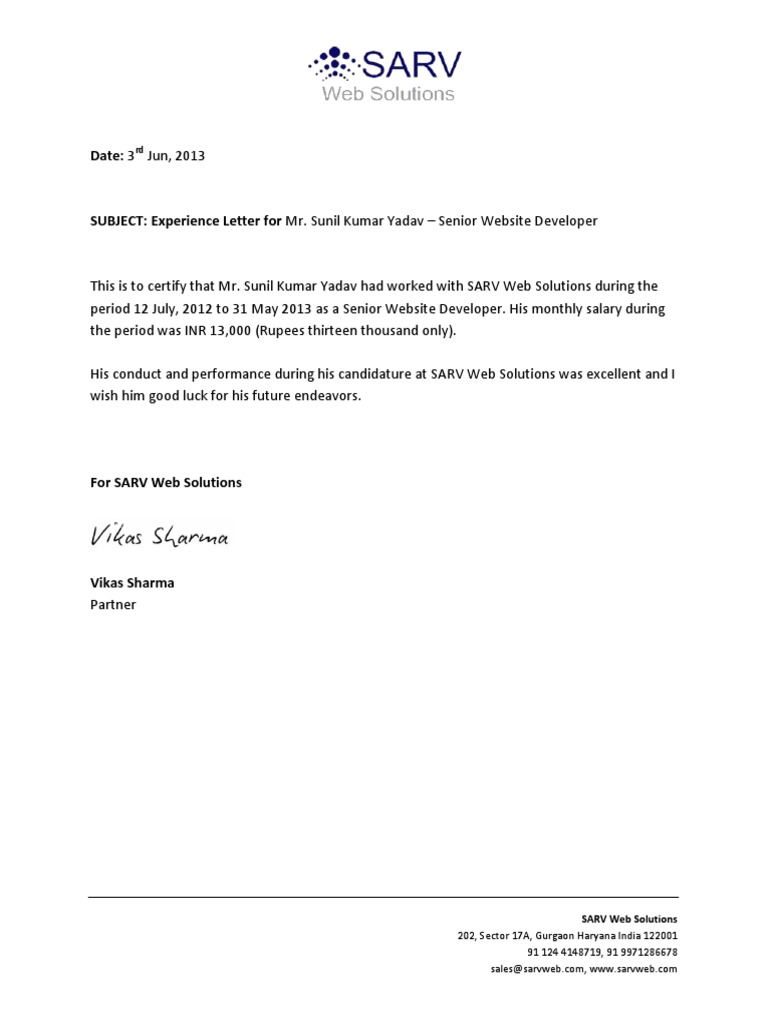 Experience Letter | PDF