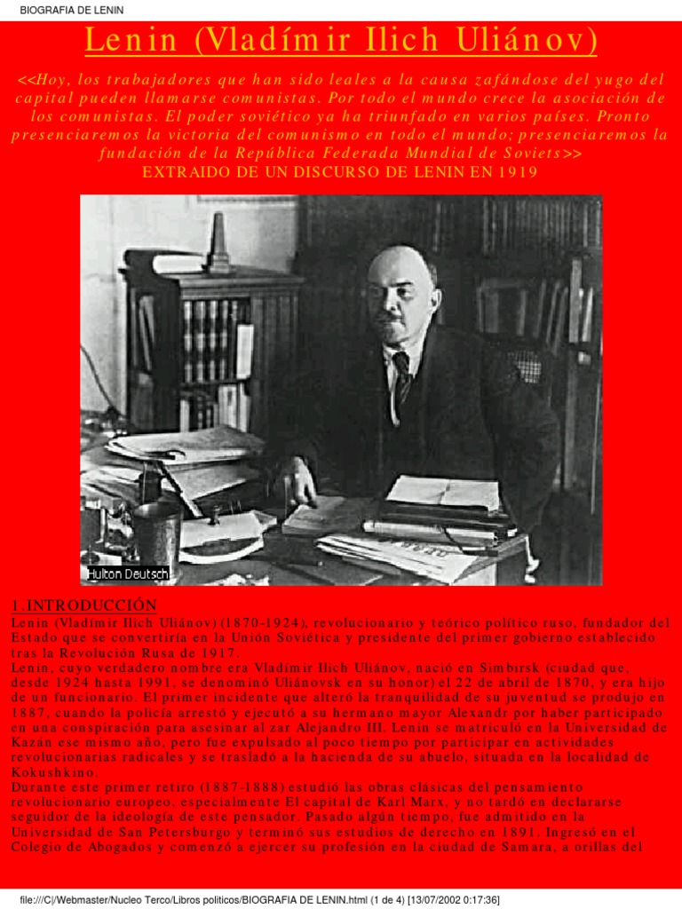 Biografia de Lenin | PDF | Vladimir Lenin | Bolcheviques