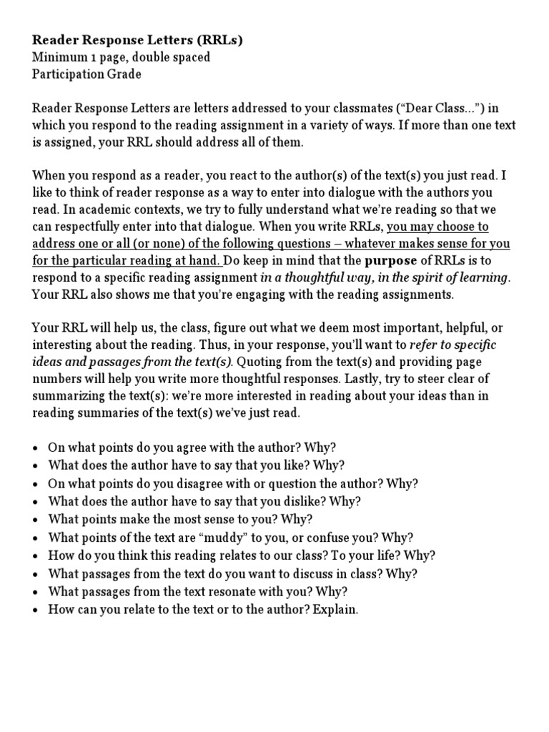 Writing Effective Reader Response Letters | PDF | Language Arts ...