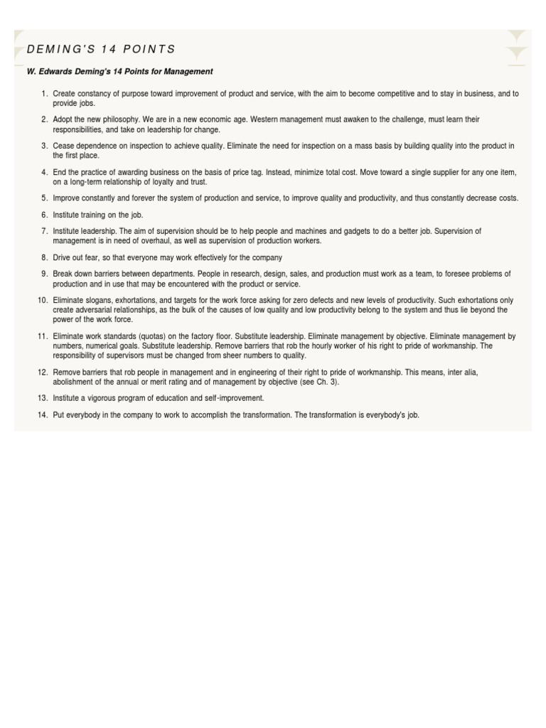W. Edwards Deming's 14 Points For Management | PDF | Business | Economies