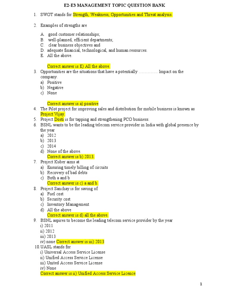E2 To E3 BSNL Management Question Bank | PDF | Depreciation | Business