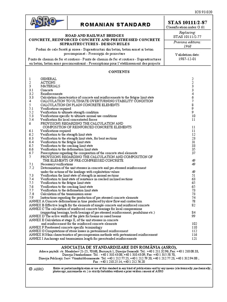 En STAS 10111-2-87 PART 1 - Suprastructuri - Beton | PDF | Strength Of ...