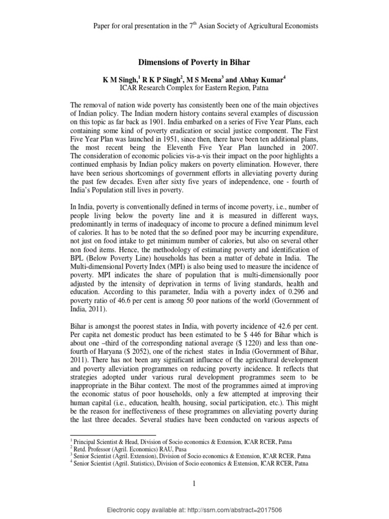 Dimensions of Poverty in Bihar | PDF | Poverty | Poverty & Homelessness