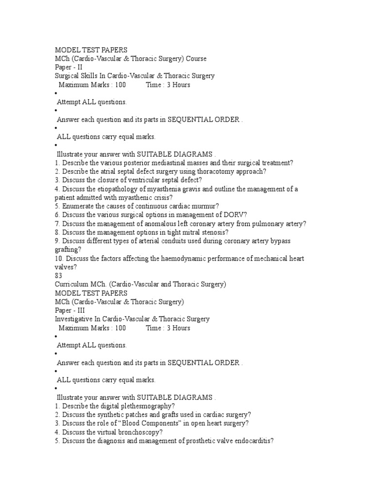 Model Test Papers | PDF | Cardiothoracic Surgery | Cardiac Surgery