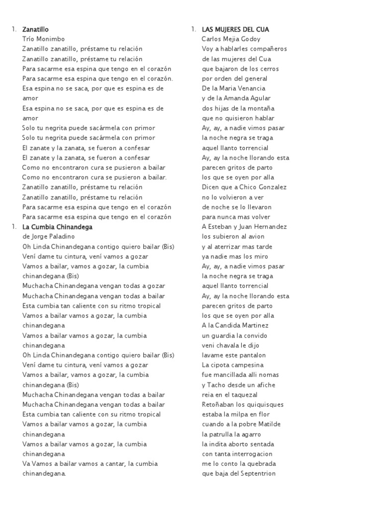 Letras De Canciones Folkloricas Para Imprimir - Descargar Libros Gratis