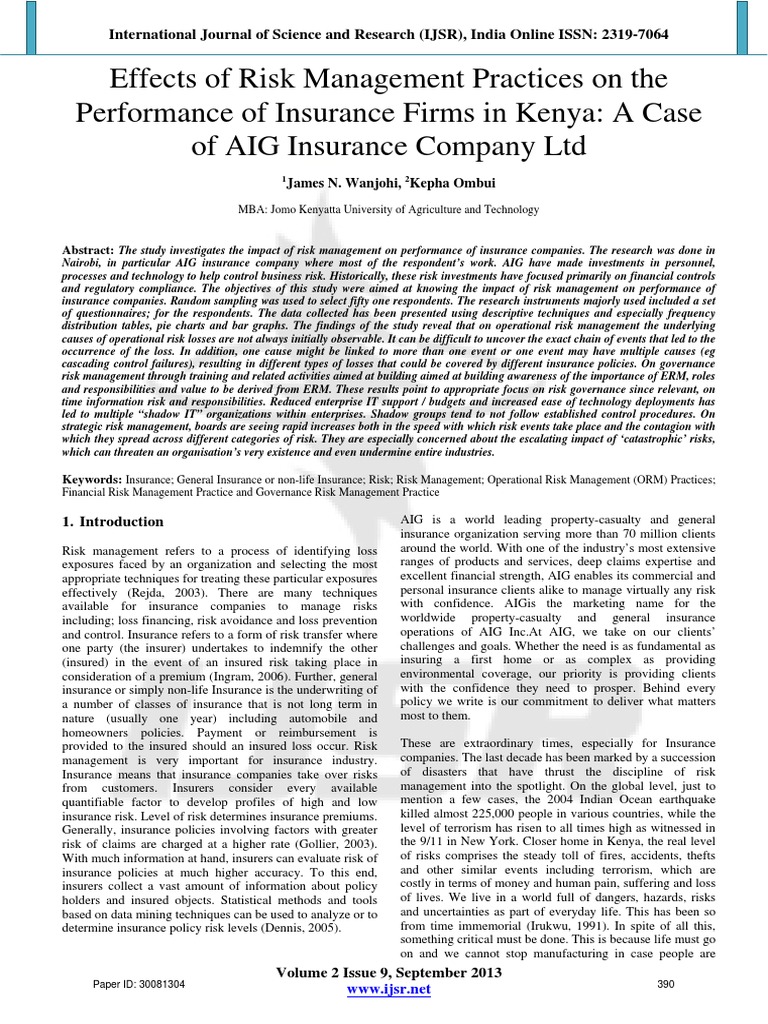 Effects of Risk Management Practices On The Performance of Insurance ...