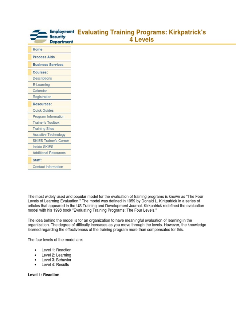Model Evaluating Training Programs | PDF | Attitude (Psychology) | Learning