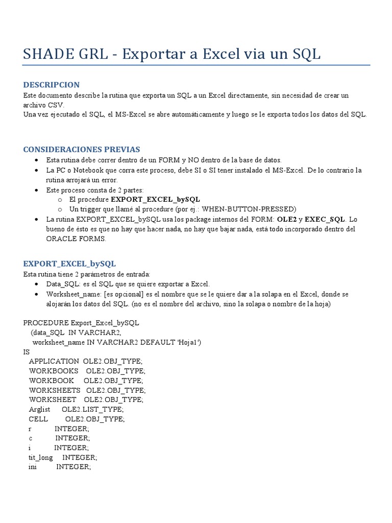 Oracle Forms Exportar A Excel By Sql Pdf Sql Datos De Computadora