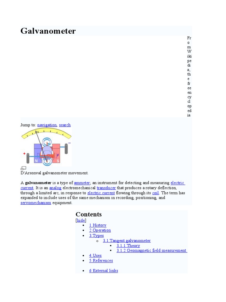 Galvanometer: Navigation Search | PDF | Electrical Engineering | Electricity