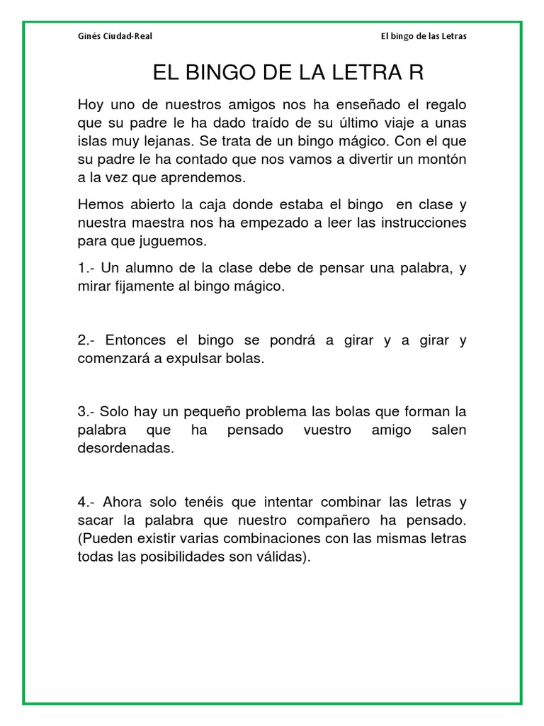 Bingo de La Letra R | PDF | Hogar, jardinería y bricolaje