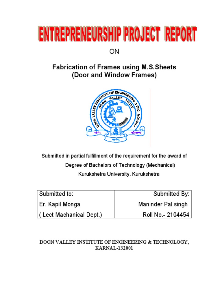 Fabrication of Frames Using M.S.Sheets (Door and Window Frames ...