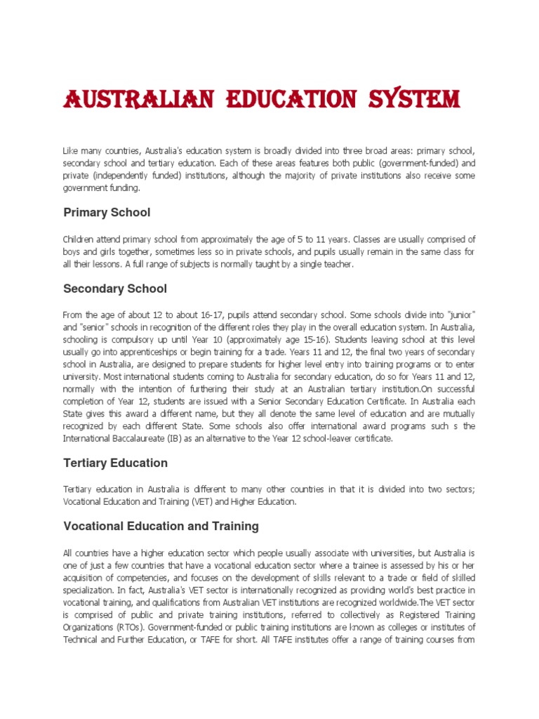 Australian Education System | PDF | Vocational Education | Academic Degree