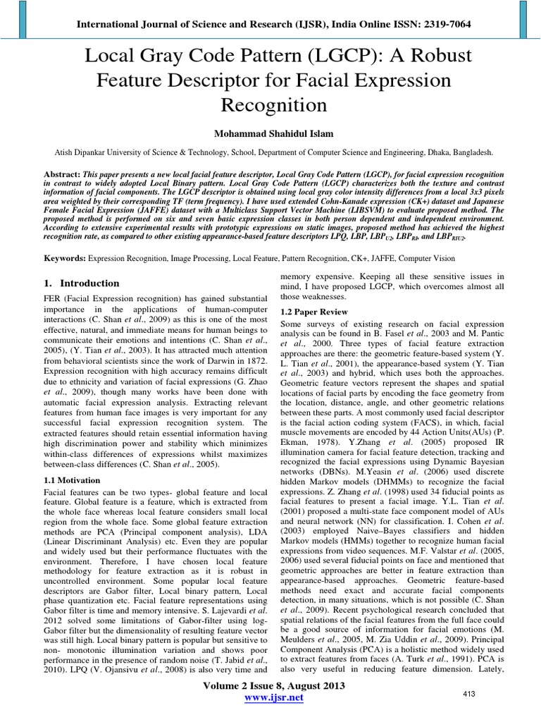 Local Gray Code Pattern (LGCP) : A Robust Feature Descriptor For Facial Expression Recognition ...