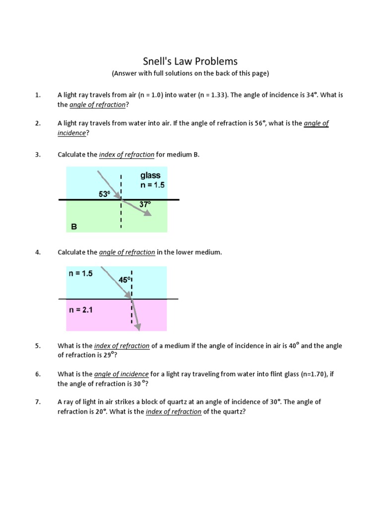 Snells Law Problems | PDF | Science & Mathematics | Teaching Methods ...