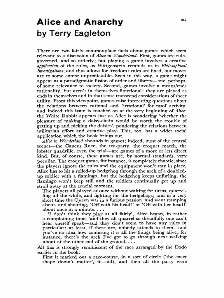 Eagleton - Alice and Anarchy | PDF | Wales | Alice (Alice's Adventures ...