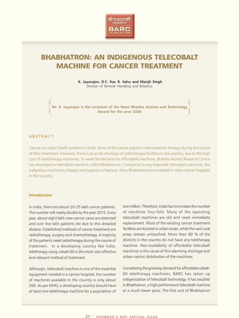 Bhabhatron: An Indigenous Telecobalt Machine For Cancer Treatment | PDF ...