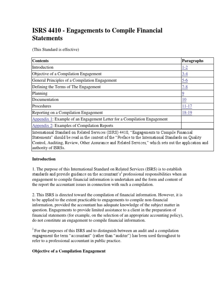 ISRS 4410 - Engagements To Compile Financial Statements: Paragraphs ...