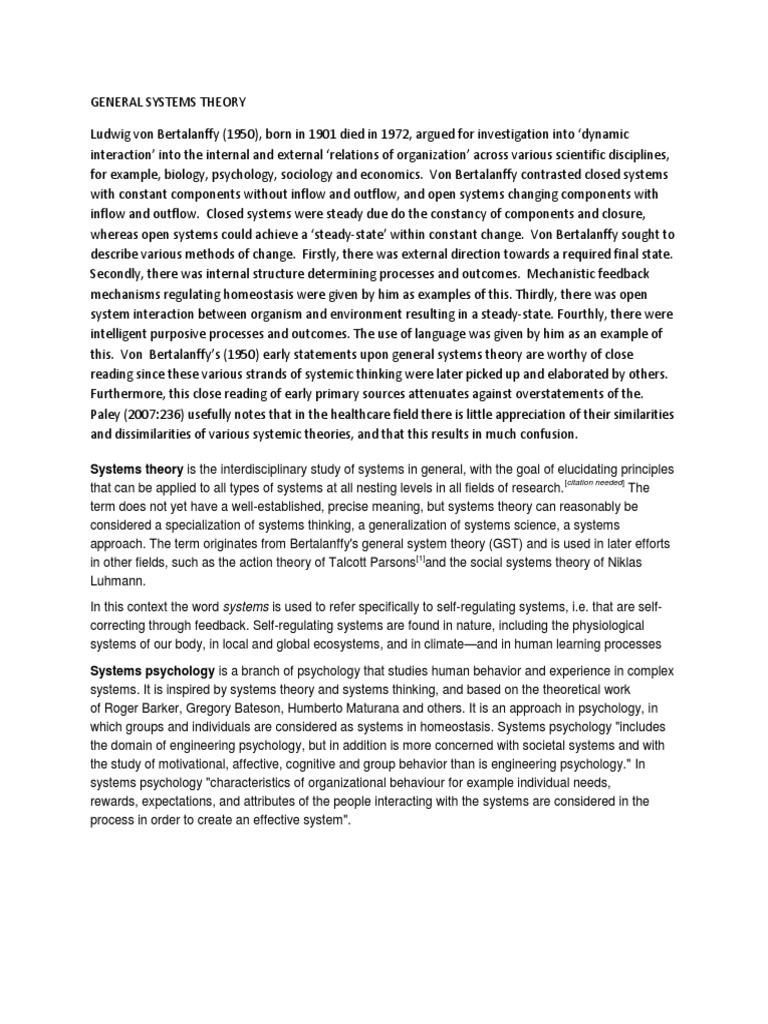 General Systems Theory | PDF | Systems Thinking | Systems Theory General Systems Theory | PDF | Systems Thinking | Systems Theory