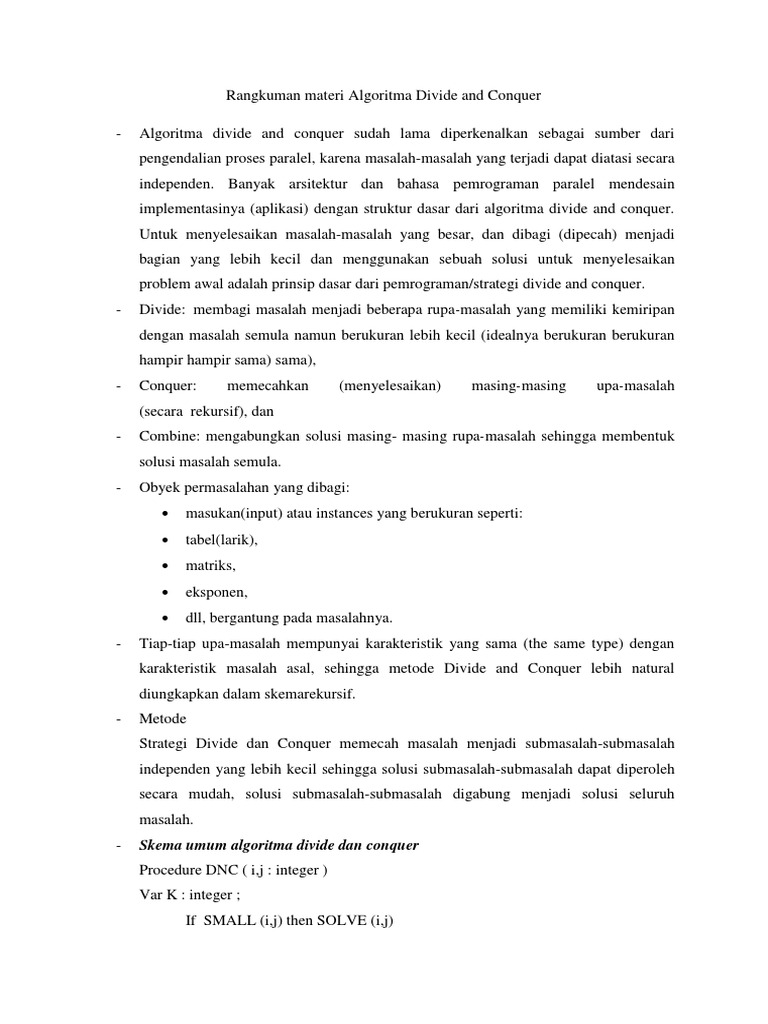 Algoritma Divide and Conquer: Konsep dan Aplikasi | PDF | Metode & Bahan Ajar | Sains & Matematika
