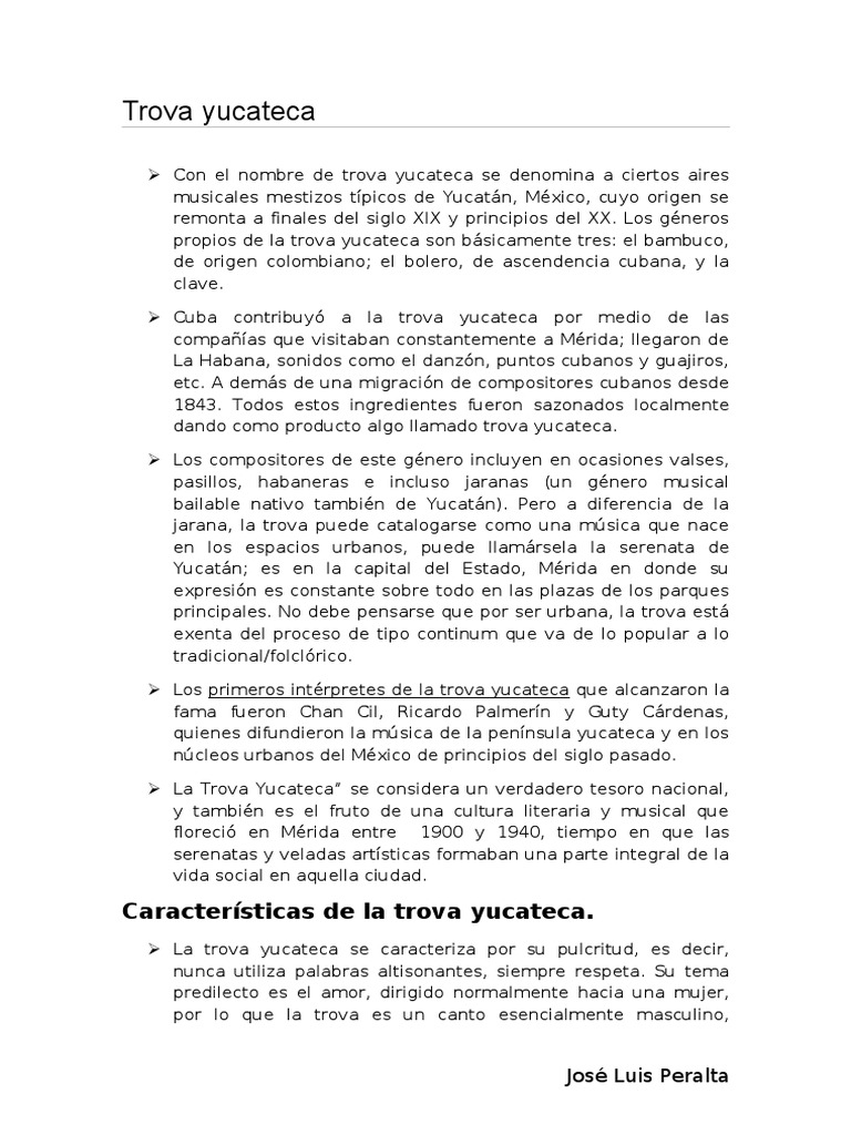 Características de la Trova Yucateca | PDF | Guitarras | Cuba