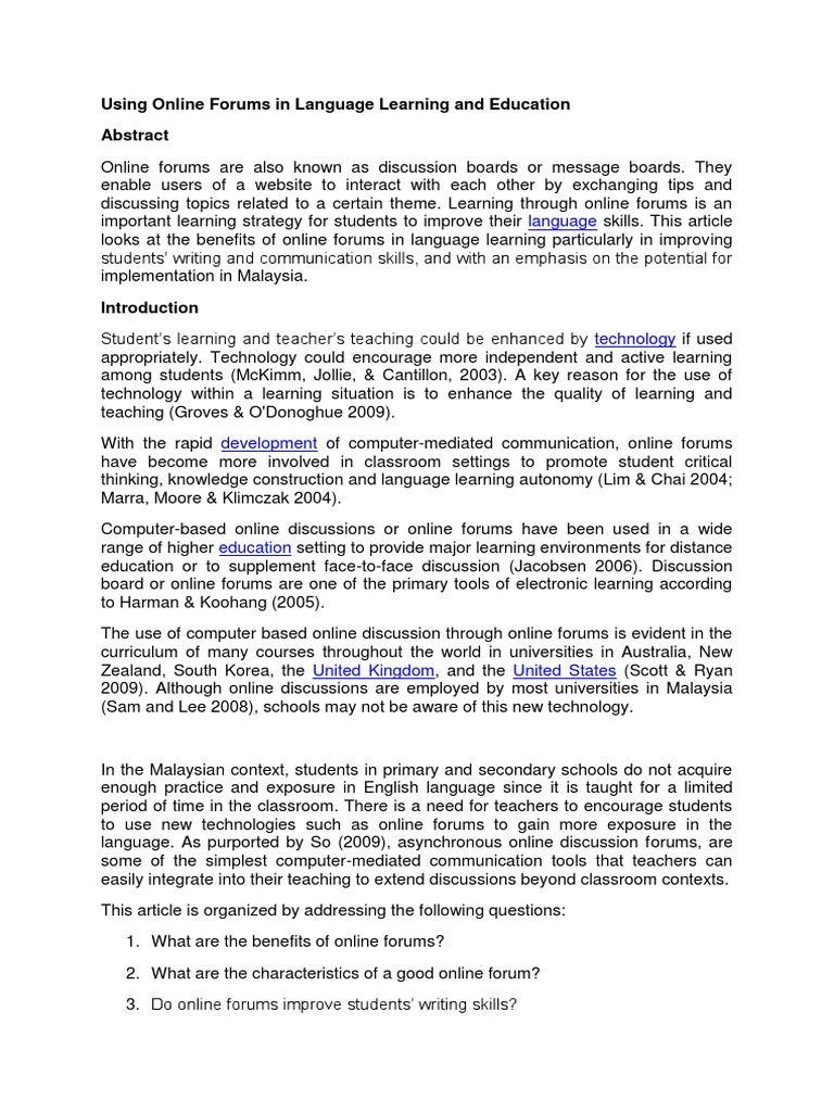 Using Online Forums in Language Learning and Education | PDF | Computer ...