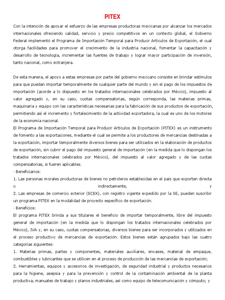 PITEX | Descargar gratis PDF | Exportaciones | México