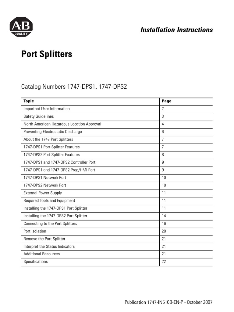 Port Splitters: Installation Instructions | PDF | Duplex ...