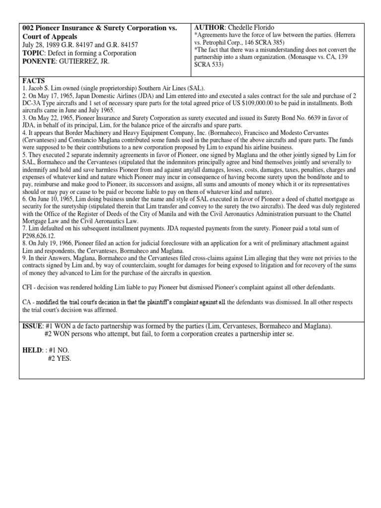 Pioneer Insurance v. CA | Surety Bond | Indemnity