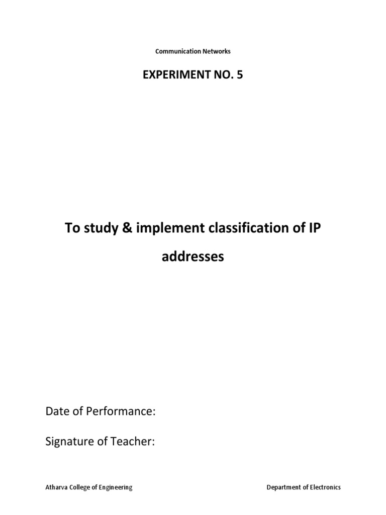 To Study & Implement Classification of IP Addresses: Experiment No. 5 ...