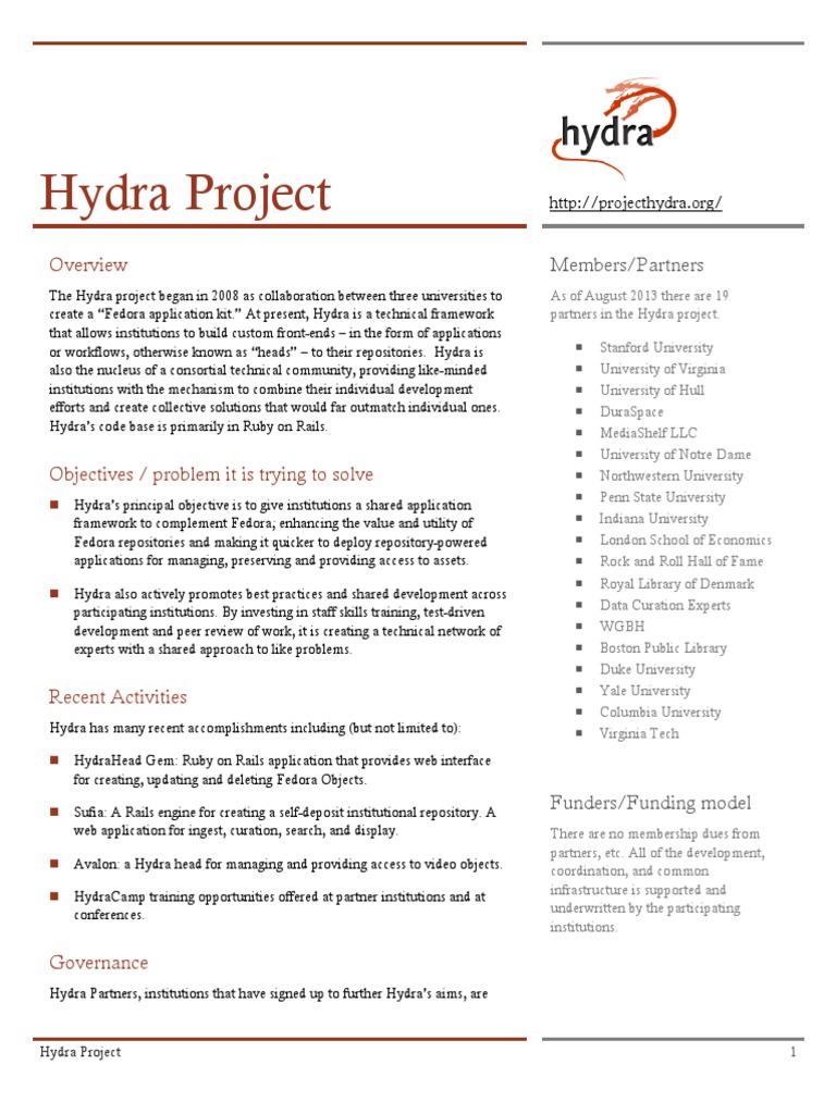 Hydra Project Fact Sheet | PDF | Software Framework | Ruby On Rails