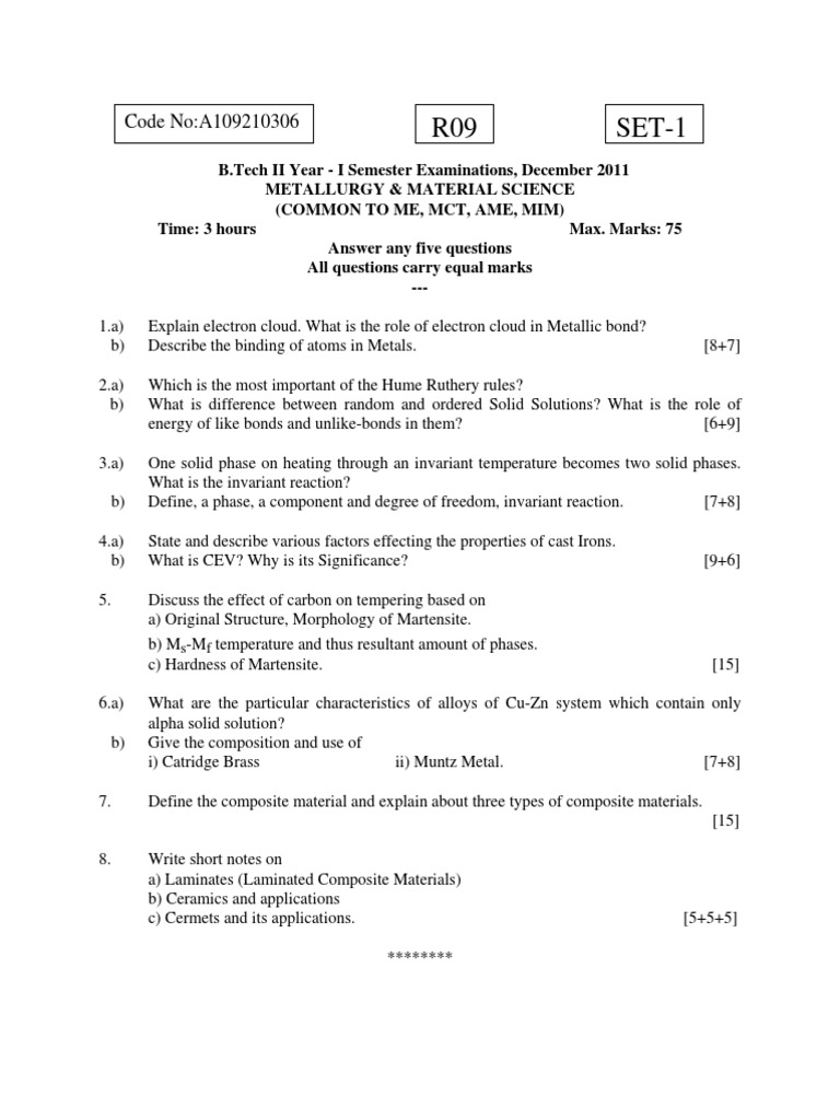 Mms Question Paper | PDF | Alloy | Solid