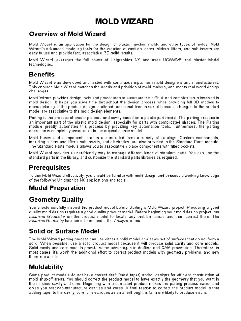 Mold Wizard: Plastic Mold Design Tool | PDF | Casting (Metalworking ...
