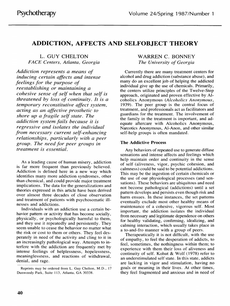 Addiction, Afects and Selfobject Theory | PDF | Emotions | Behavioural ...