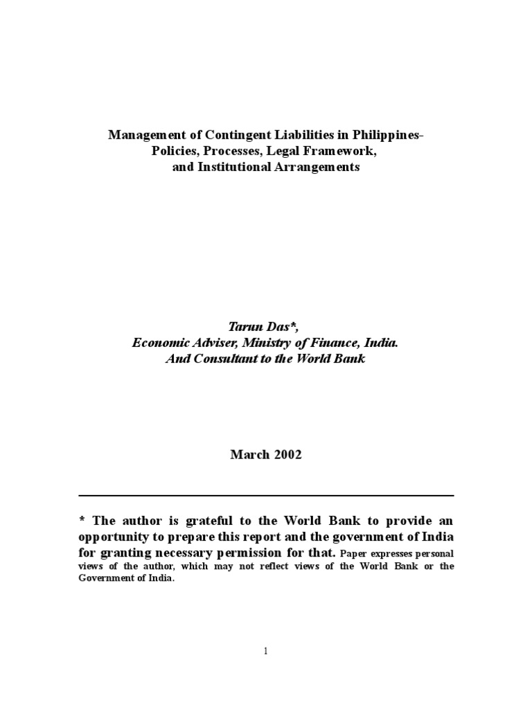 Contingent Liabilities For Philippines, by Tarun Das | PDF | World Bank | Pension